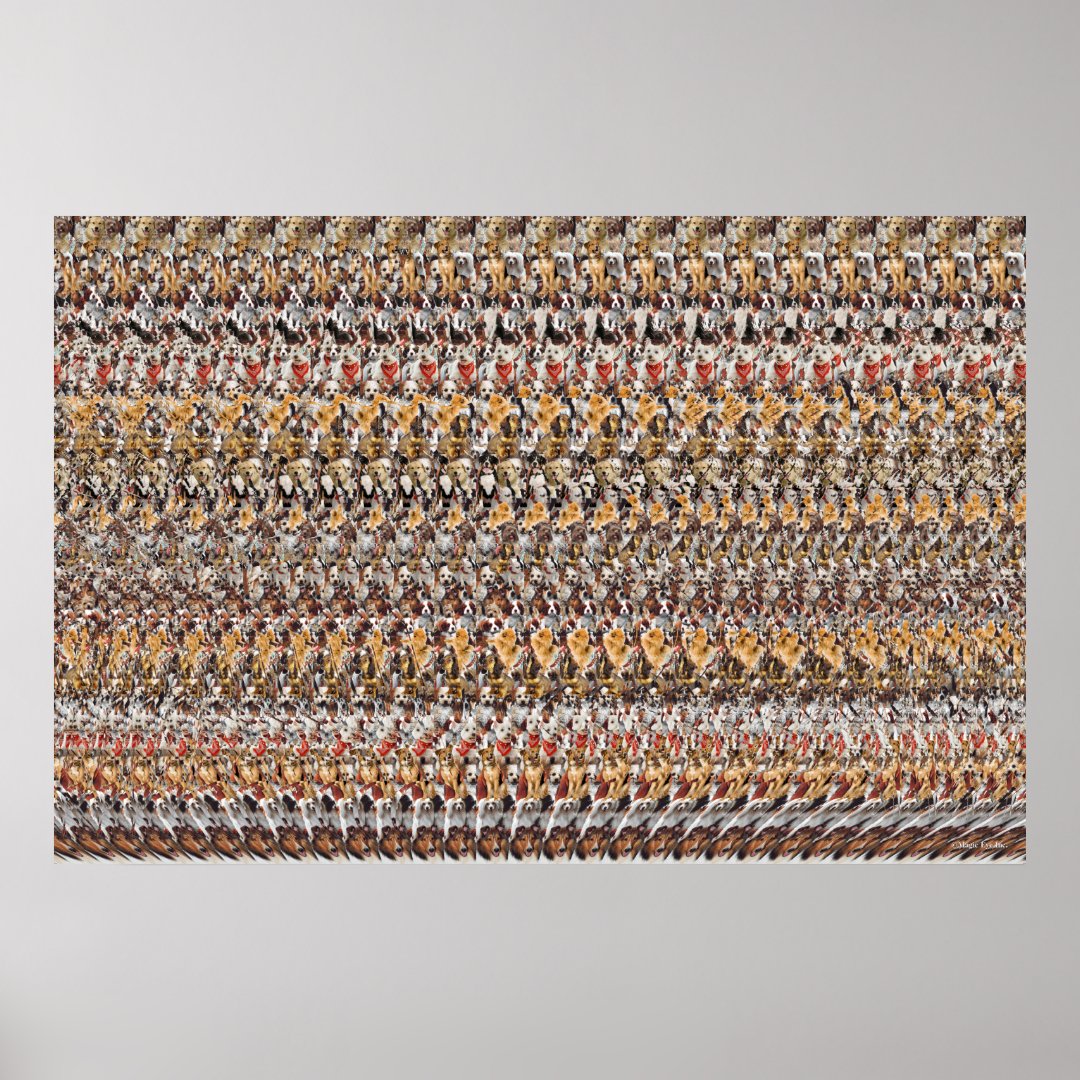 36" x 24" "Puppies Playing" 3D Magic Eye® Poster | Zazzle