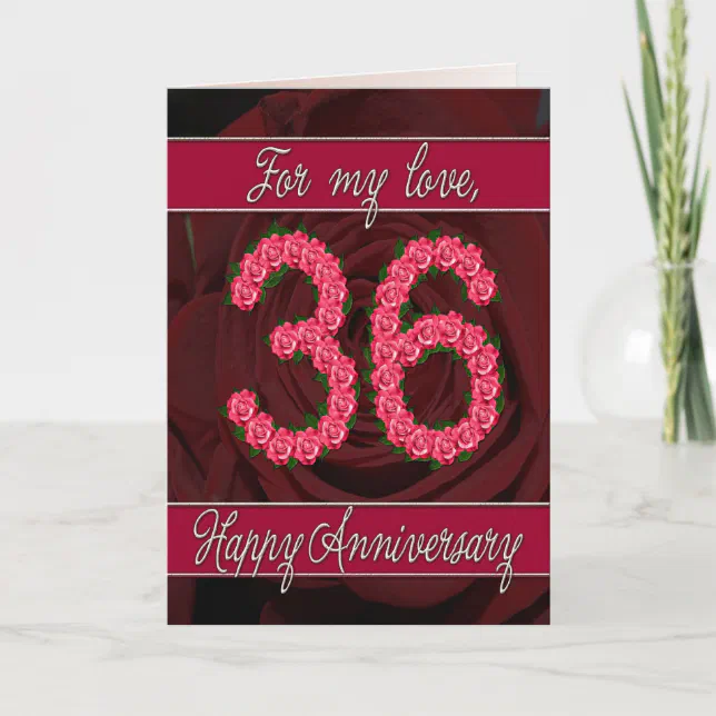 36th anniversary card with roses and leaves | Zazzle