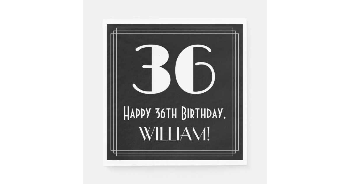 36th Birthday ~ Art Deco Inspired Look "36", Name Napkins | Zazzle