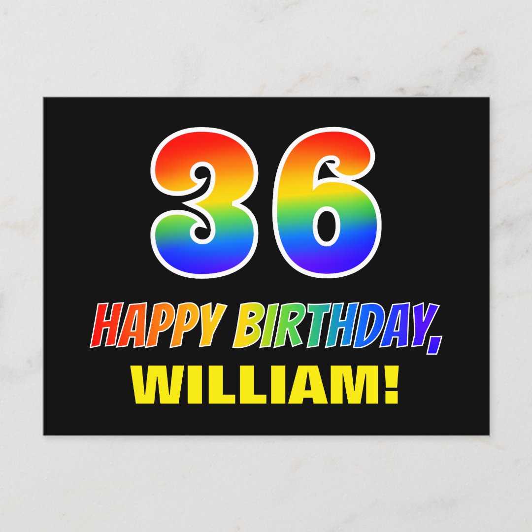 36th Birthday: Bold, Fun, Simple, Rainbow 36 Postcard | Zazzle