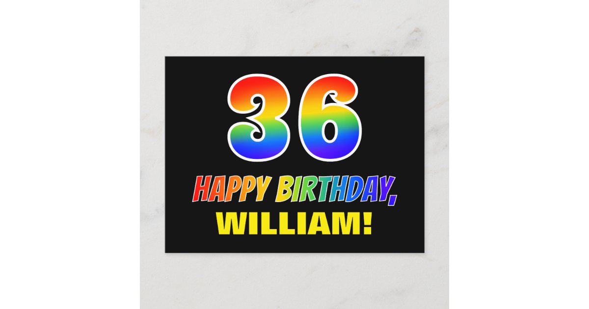 36th Birthday: Bold, Fun, Simple, Rainbow 36 Postcard | Zazzle