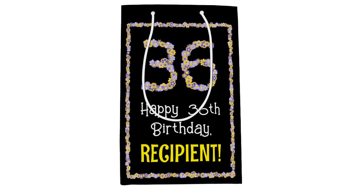 36th Birthday: Floral Flowers Number, Custom Name Medium Gift Bag | Zazzle