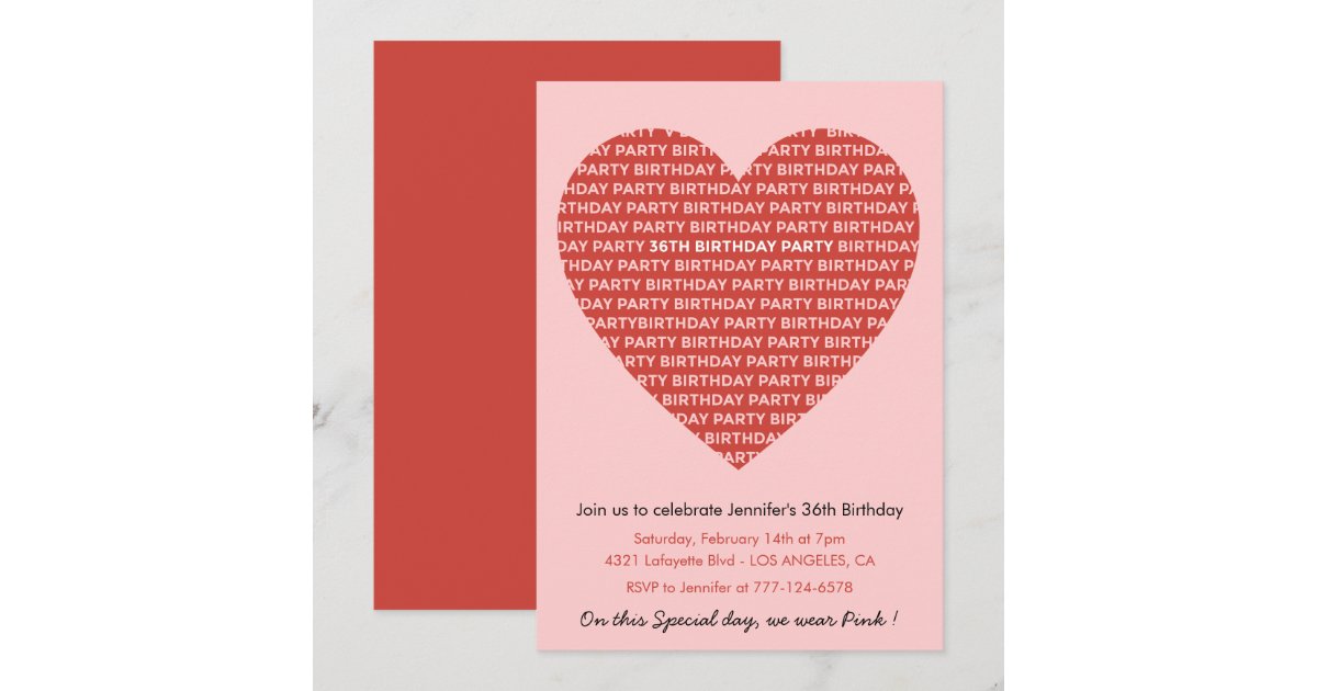 36th birthday invitation big hearts Red | Zazzle