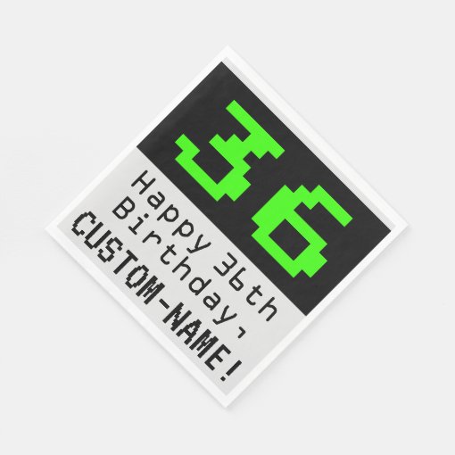 36th Birthday - Nerdy / Geeky Style "36" & Name Napkins | Zazzle