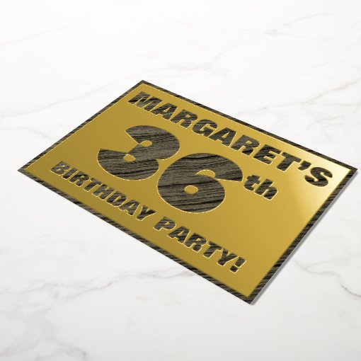 36th Birthday Party — Bold, Faux Wood Grain Text Foil Invitation | Zazzle