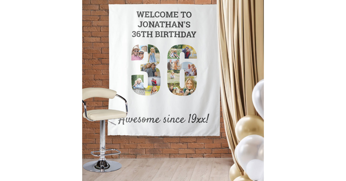 36th Birthday Party Photo Collage Backdrop | Zazzle