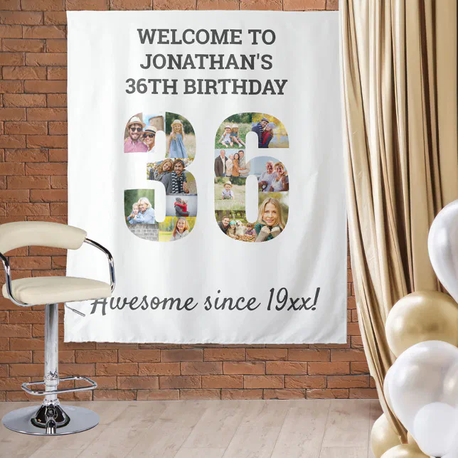 36th Birthday Party Photo Collage Backdrop | Zazzle