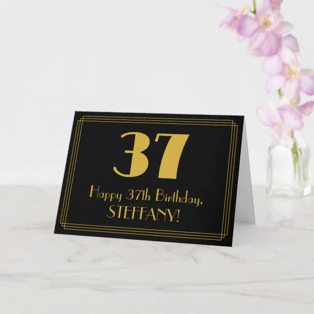 37th Birthday: Art Deco Inspired Look "37" + Name Card | Zazzle