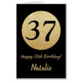 37th Birthday Black Gold Glitter Extra Large Jumbo Card | Zazzle