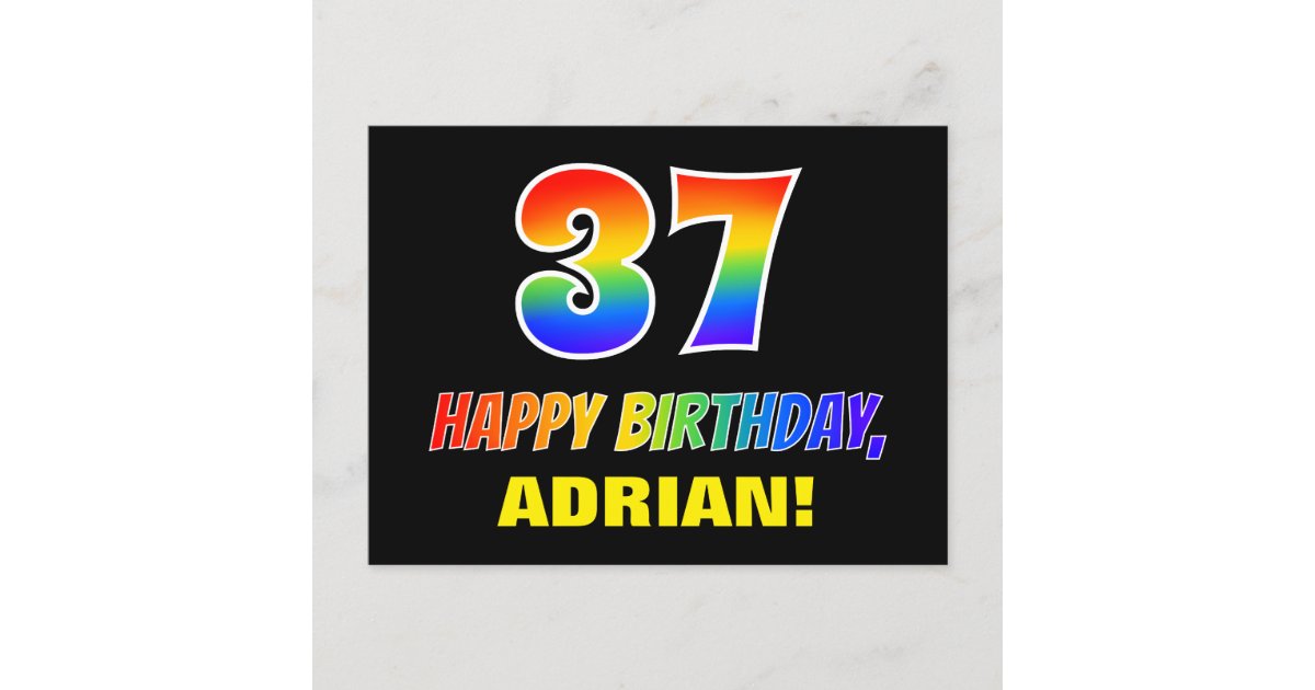 37th Birthday: Bold, Fun, Simple, Rainbow 37 Postcard | Zazzle