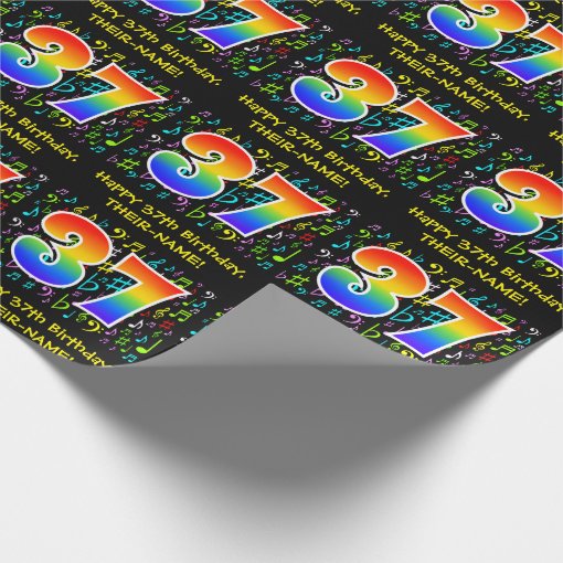 37th Birthday: Colorful Music Symbols, Rainbow 37 Wrapping Paper | Zazzle