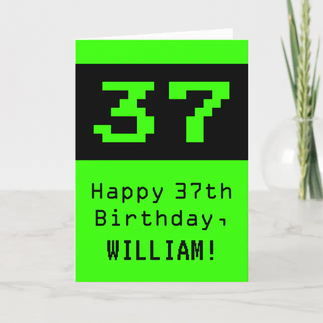 37th Birthday: Nerdy / Geeky Style "37" and Name Card | Zazzle