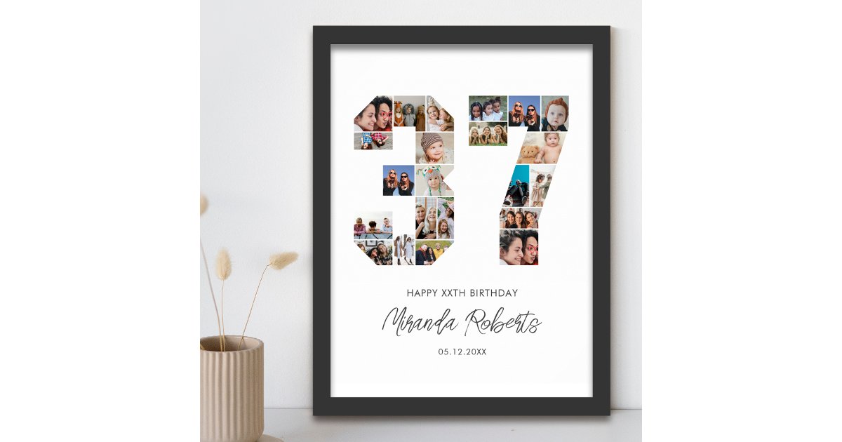 37th Birthday Number 37 Custom Photo Collage Poster | Zazzle