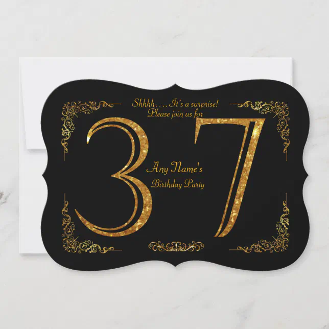 37th,Birthday party 37th,great Gatsby,black & gold Invitation | Zazzle