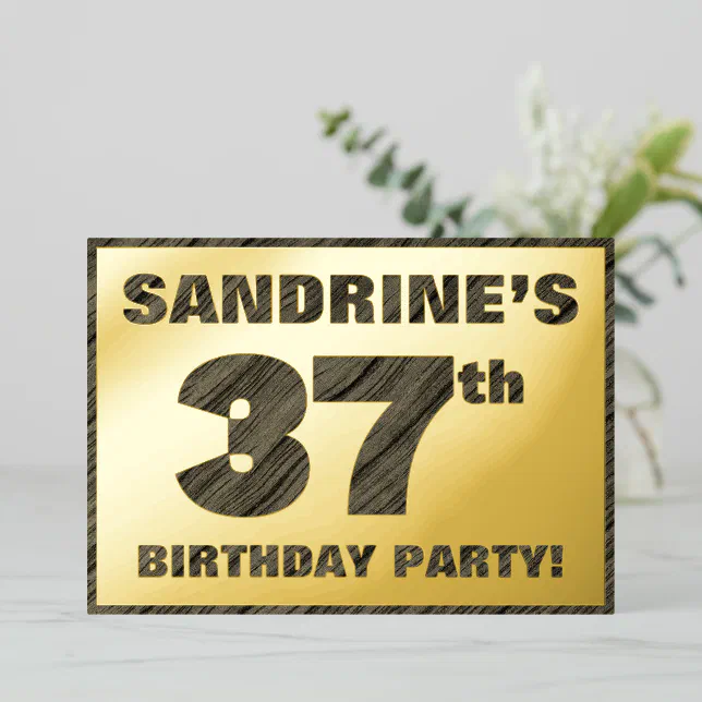 37th Birthday Party — Bold, Faux Wood Grain Text Foil Invitation | Zazzle
