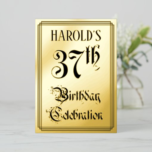 37th Birthday Party — Elegant Script + Custom Name Foil Invitation | Zazzle
