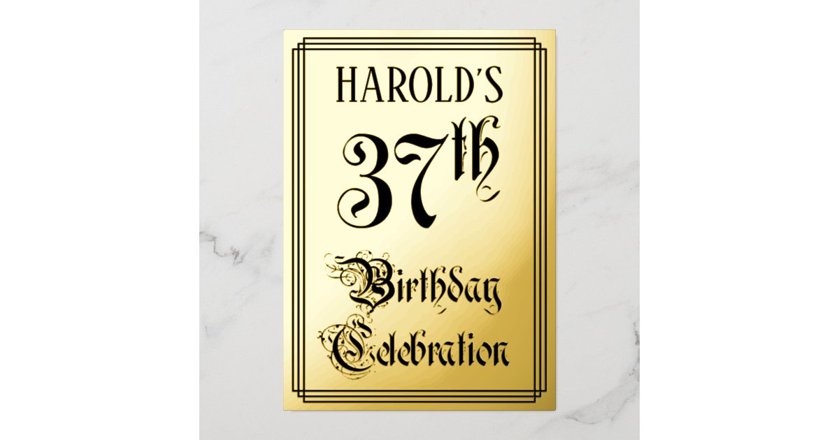 37th Birthday Party — Elegant Script + Custom Name Foil Invitation | Zazzle
