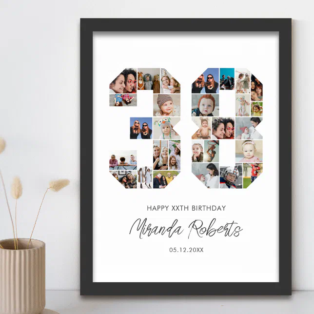 38th Birthday Number 38 Custom Photo Collage Poster | Zazzle