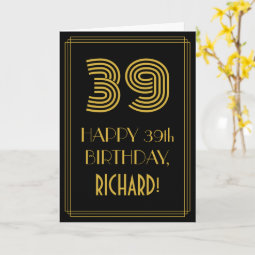 39th Birthday: Art Deco Inspired Look "39" & Name Card | Zazzle