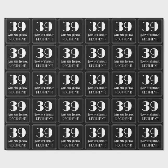 39th Birthday - Art Deco Inspired Look "39", Name Wrapping Paper | Zazzle
