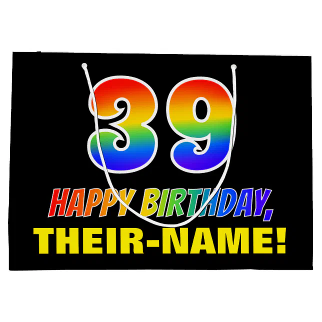 39th Birthday: Bold, Fun, Simple, Rainbow 39 Large Gift Bag | Zazzle