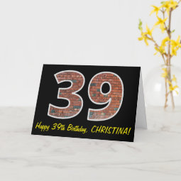39th Birthday - Brick Wall Pattern "39" w/ Name Card | Zazzle