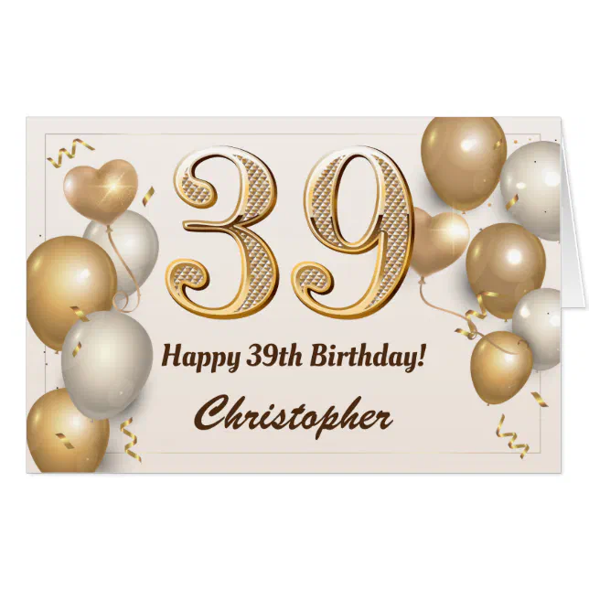 39th Birthday Gold Balloons Confetti Extra Large Card | Zazzle