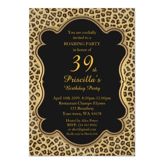 39th,Birthday Party 39th,Cheetah, Black & Gold Invitation | Zazzle.com