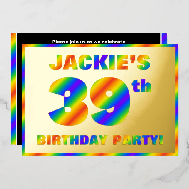 39th Birthday Party — Fun, Rainbow Spectrum “39” Foil Invitation | Zazzle
