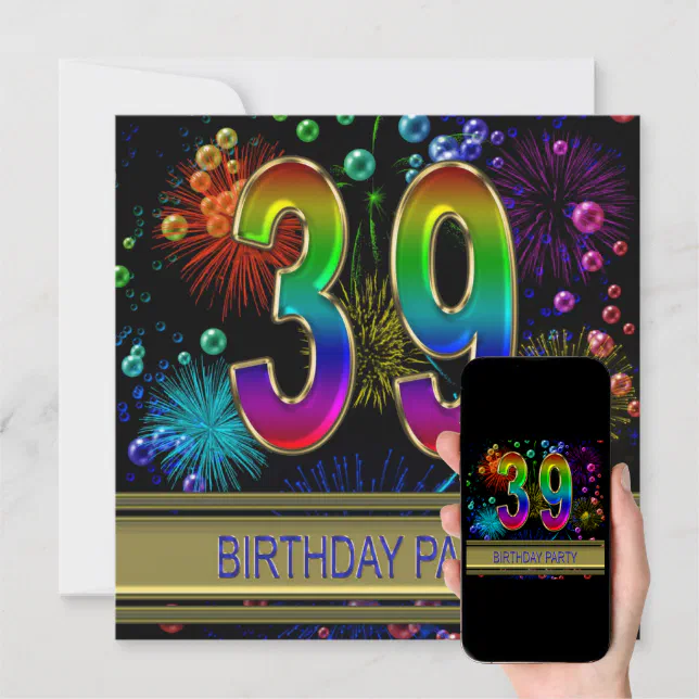 39th Birthday party Invitation with bubbles | Zazzle