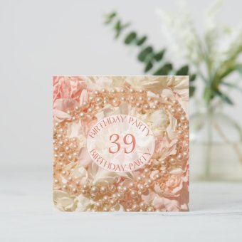 39th Birthday party invitation with pearls | Zazzle