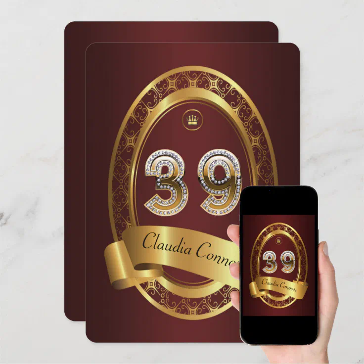 39th,birthday party woman man,elegant color invitation | Zazzle