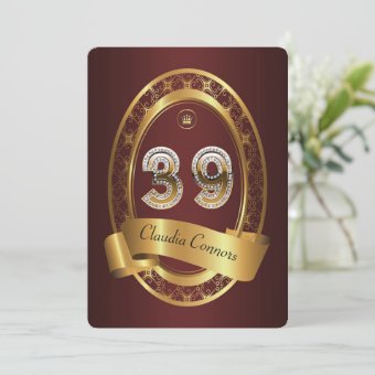 39th,birthday party woman man,elegant color invitation | Zazzle