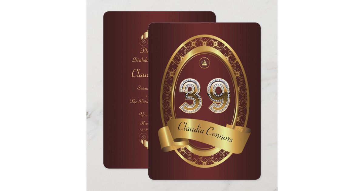 39th,birthday party woman man,elegant color invitation | Zazzle