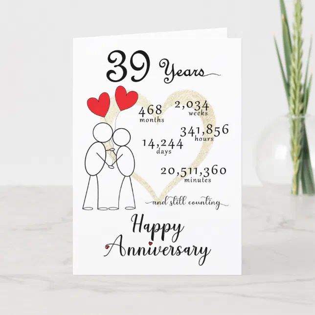 39th Wedding Anniversary Card with heart balloons | Zazzle