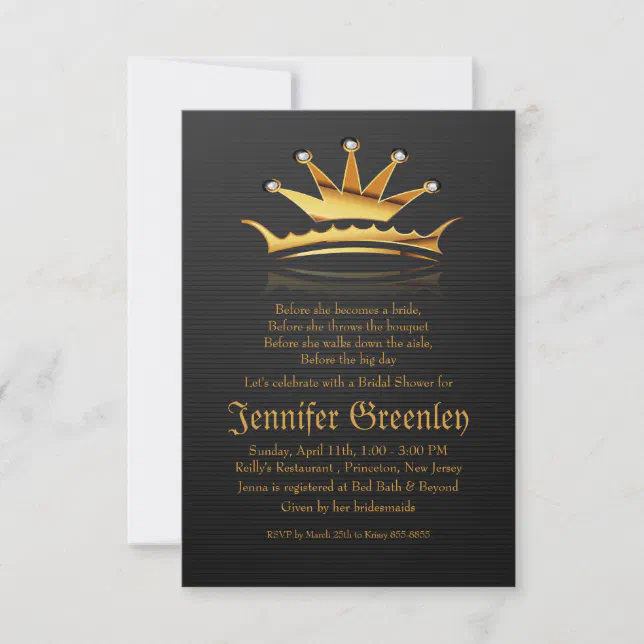 3.5" x 5" Gold Royal Queen Crown Invitation | Zazzle