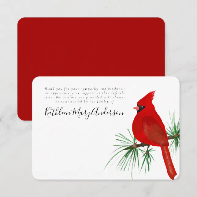 3.5x5 Cardinal Funeral Memorial Thank You Card | Zazzle