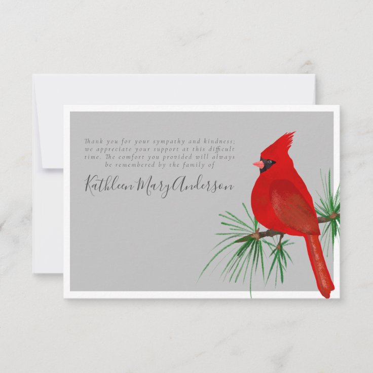 3.5x5 Cardinal Sympathy Funeral Thank You Card | Zazzle