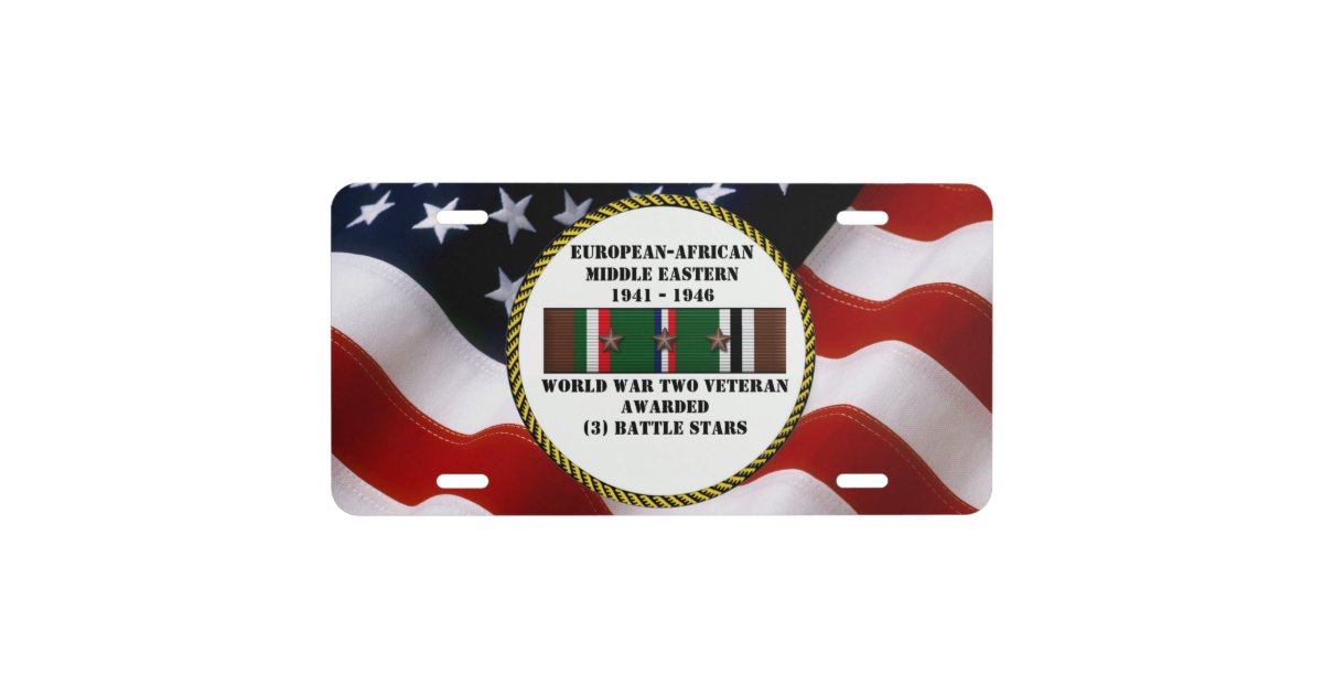 3 BATTLE STARS WWII Veteran License Plate | Zazzle