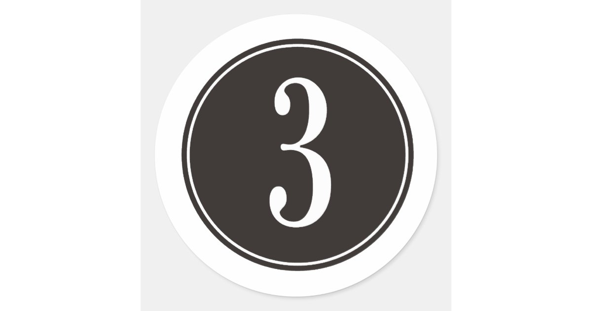 #3 Black Circle Classic Round Sticker | Zazzle