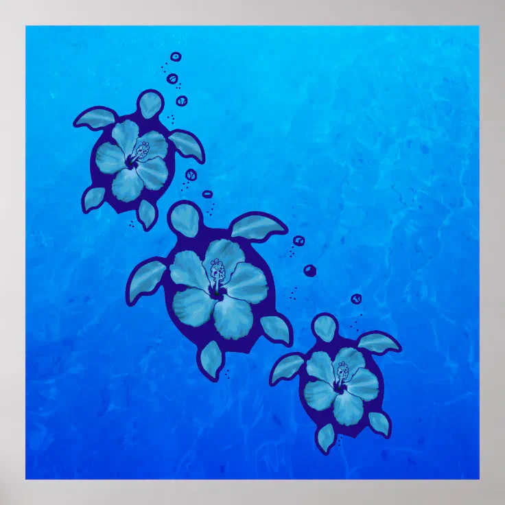 3 Blue Honu Turtles Poster | Zazzle
