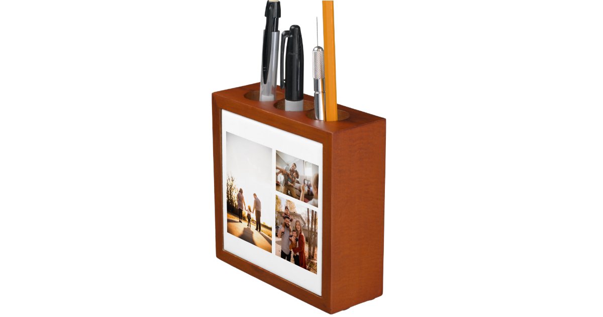 3 Custom Photo Collage Personalized Desk Organizer | Zazzle