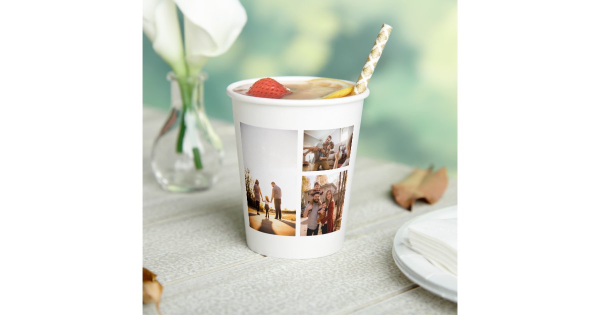 3 Custom Photo Collage Personalized Paper Cups | Zazzle