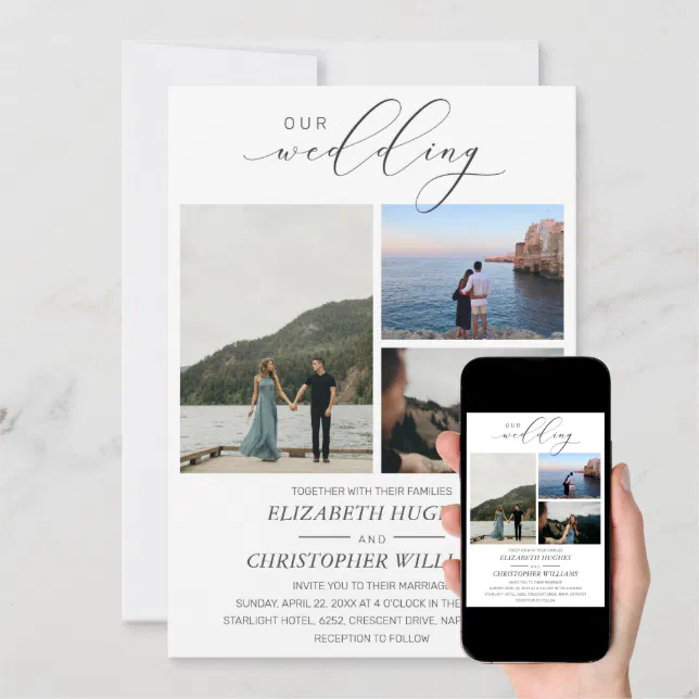 3 Custom Photo Hand Lettered Script Our Wedding Invitation | Zazzle