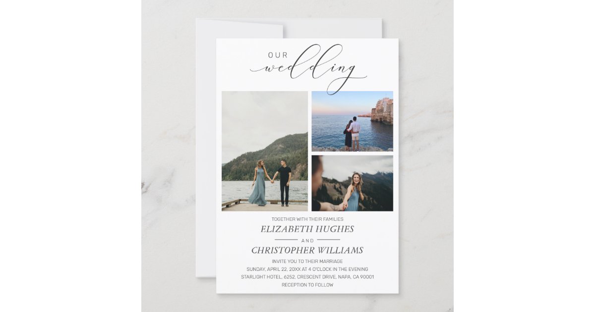 3 Custom Photo Hand Lettered Script Our Wedding Invitation | Zazzle