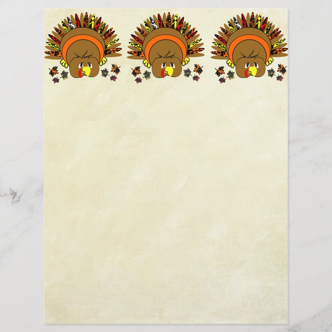 3 Cute Turkeys In a Row Thanksgiving Stationery | Zazzle