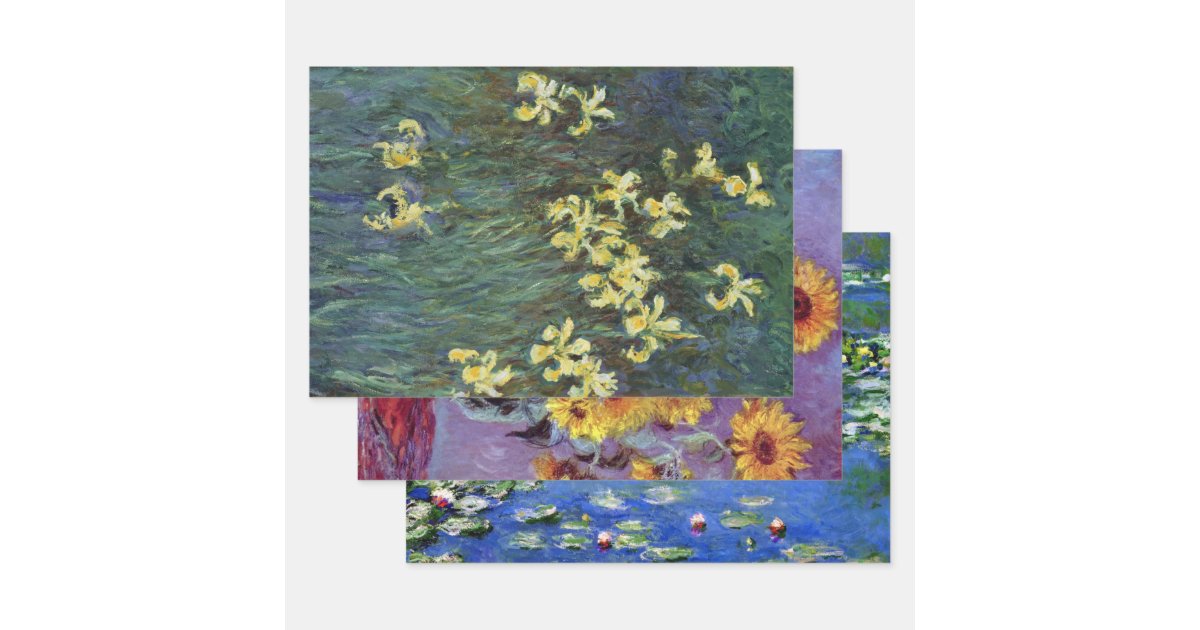 3 Different Flower Paintings by Claude Monet Wrapping Paper Sheets | Zazzle