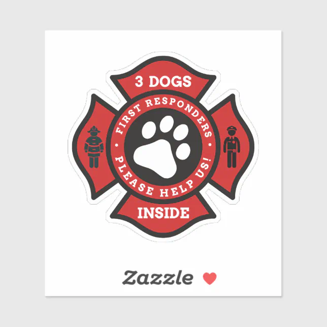 3 Dogs Inside Pet Alert For Fire Department Sticker | Zazzle