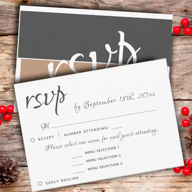 3 Entree Menu Choices Elegant RSVP Wedding Reply | Zazzle