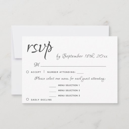 3 Entree Menu Choices Elegant RSVP Wedding Reply | Zazzle